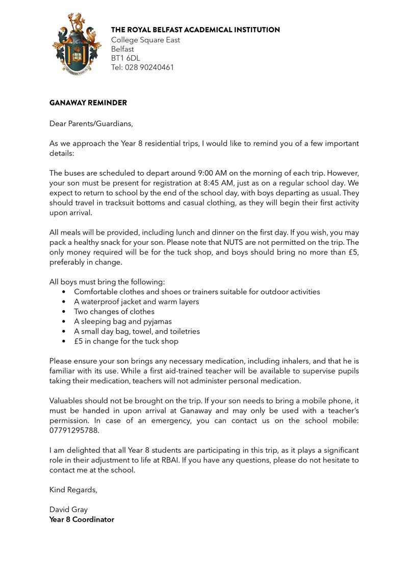 Ganaway Reminder 2024 | The Royal Belfast Academical Institution